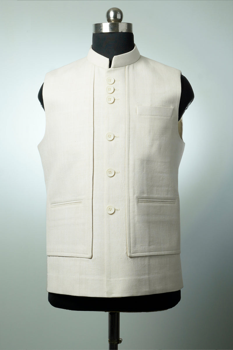 Off white layered Khadi Nehru Jacket – Airavata Weaves and Textiles